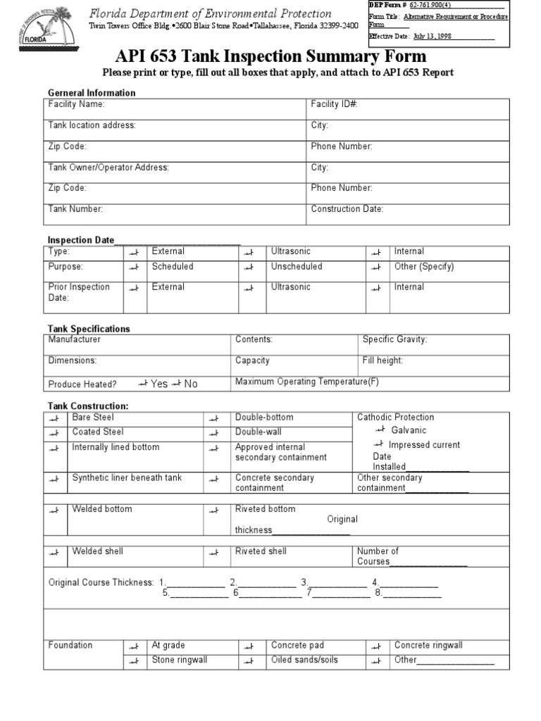 API 653 Tank Inspection Summary Form | PDF | Nondestructive Testing ...