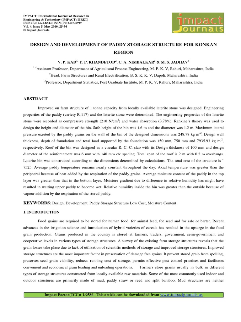 Design and Development of Paddy Storage Structure For Konkan Region ...