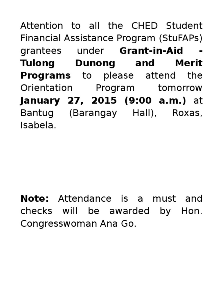 Attention To All The Ched Student Financial Assistance Program (Stufaps ...