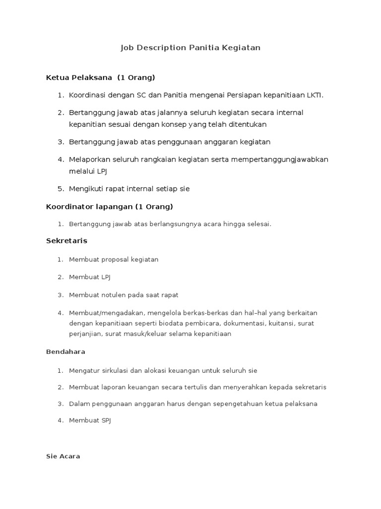 SOP (Job Desk Per Sie) | PDF