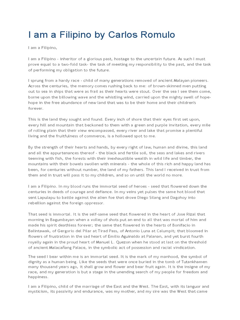 "I Am a Filipino: Heritage and Identity" | PDF | Essays | Argument