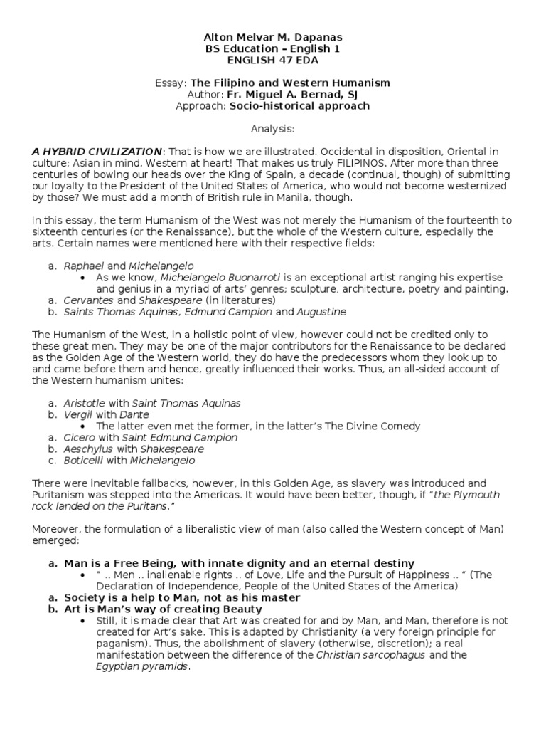 Filipino Identity in Western Humanism | PDF | Western Culture | Humanism