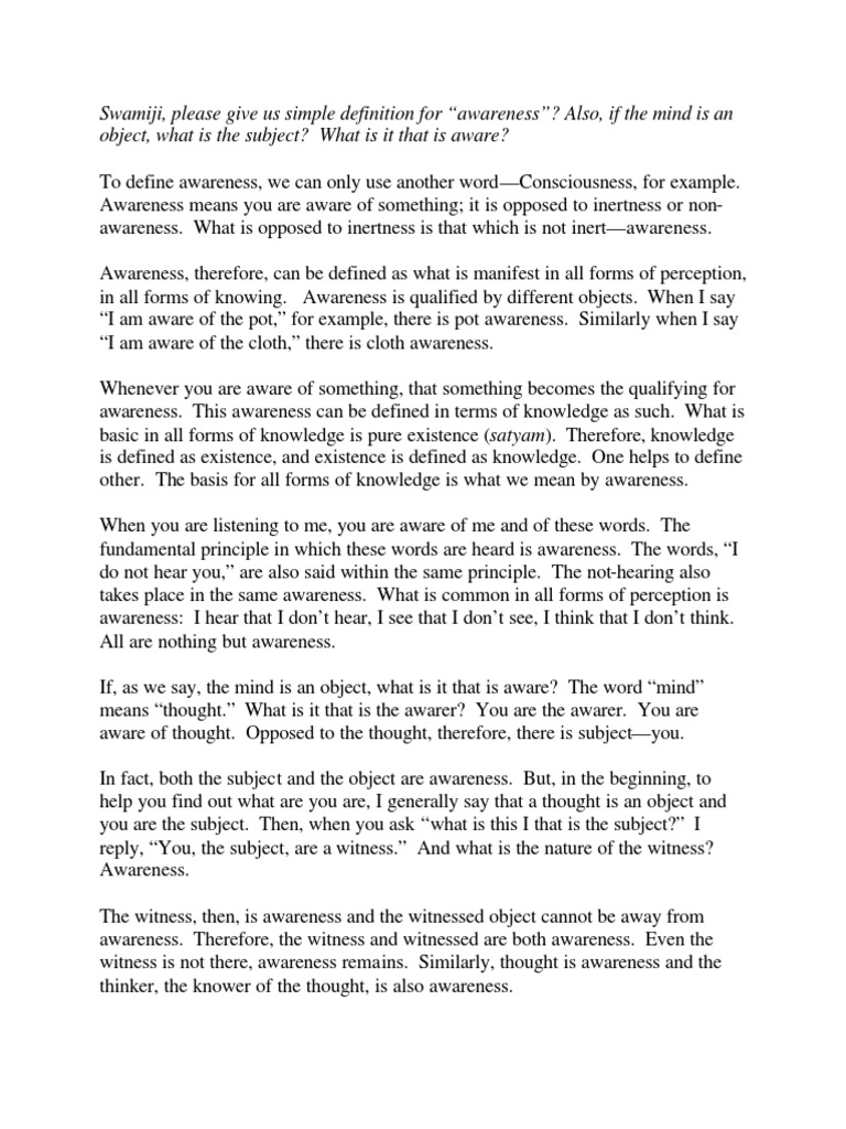 Understanding Awareness and Consciousness | PDF | Awareness | Object ...