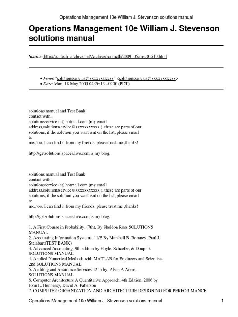 Operations Management William J.stevenson Solutions Manual | PDF