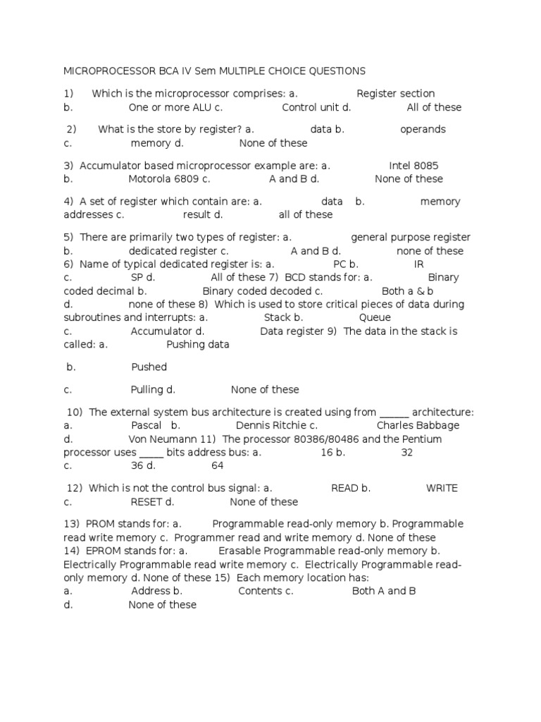 MICROPROCESSOR BCA IV Sem MULTIPLE CHOICE QUESTIONS 1 | PDF | Teaching ...