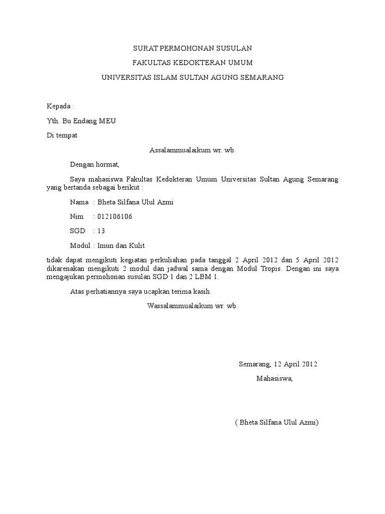 Surat Permohonan Susulan | PDF