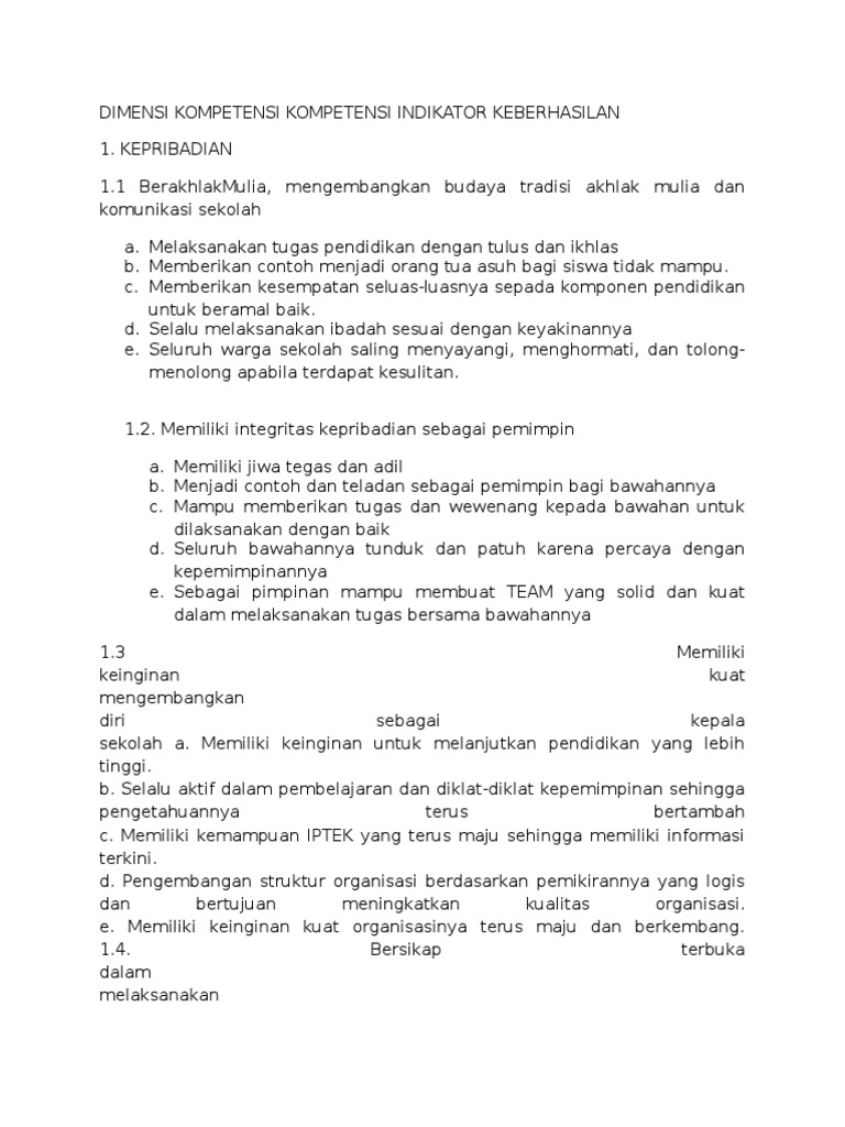 Dimensi Kompetensi Kompetensi Indikator Keberhasilan | PDF