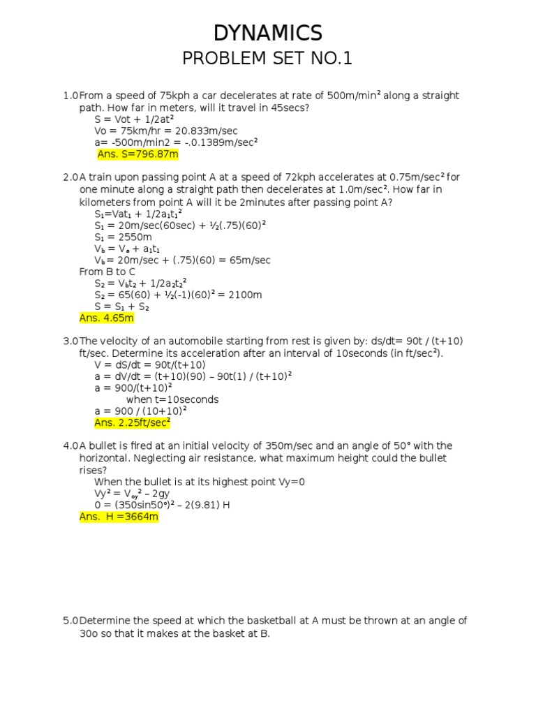 DYNAMICS-Problem Set - 1 Answer Key | PDF | Technology & Engineering