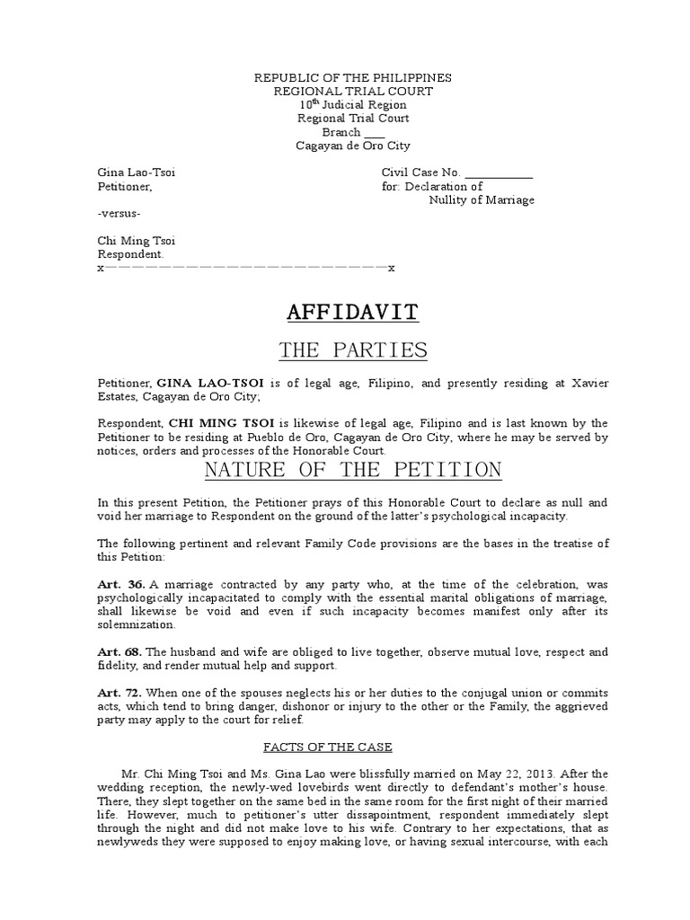 Annulment of Marriage Sample | PDF | Annulment | Marriage