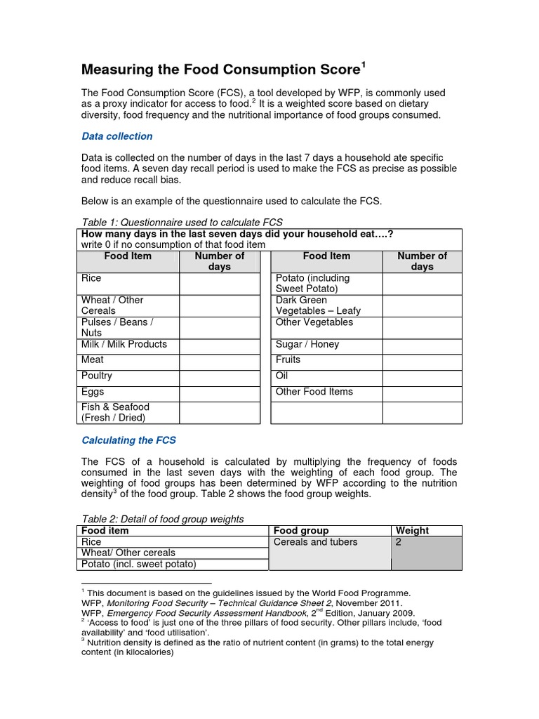 Measuring The Food Consumption Score | PDF | Vegetables | Foods