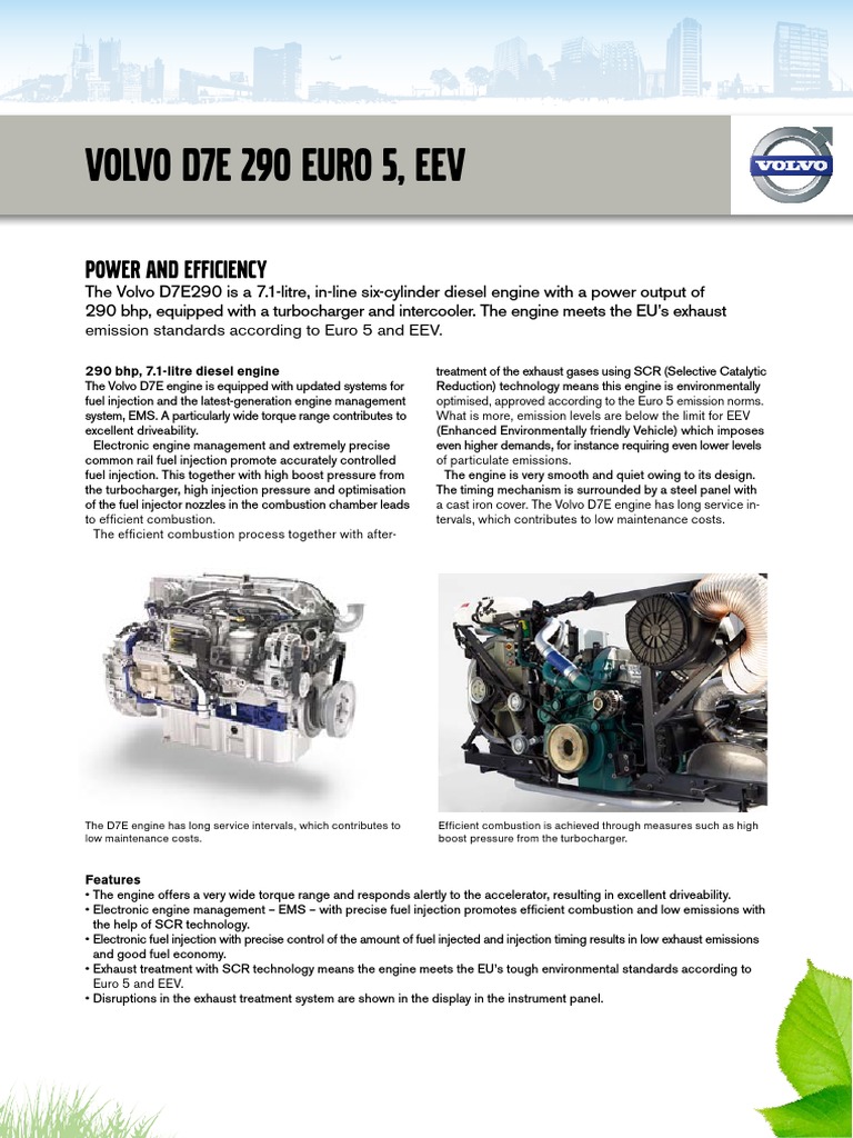 Volvo Factsheet D7E290 Euro5 EEV en | PDF