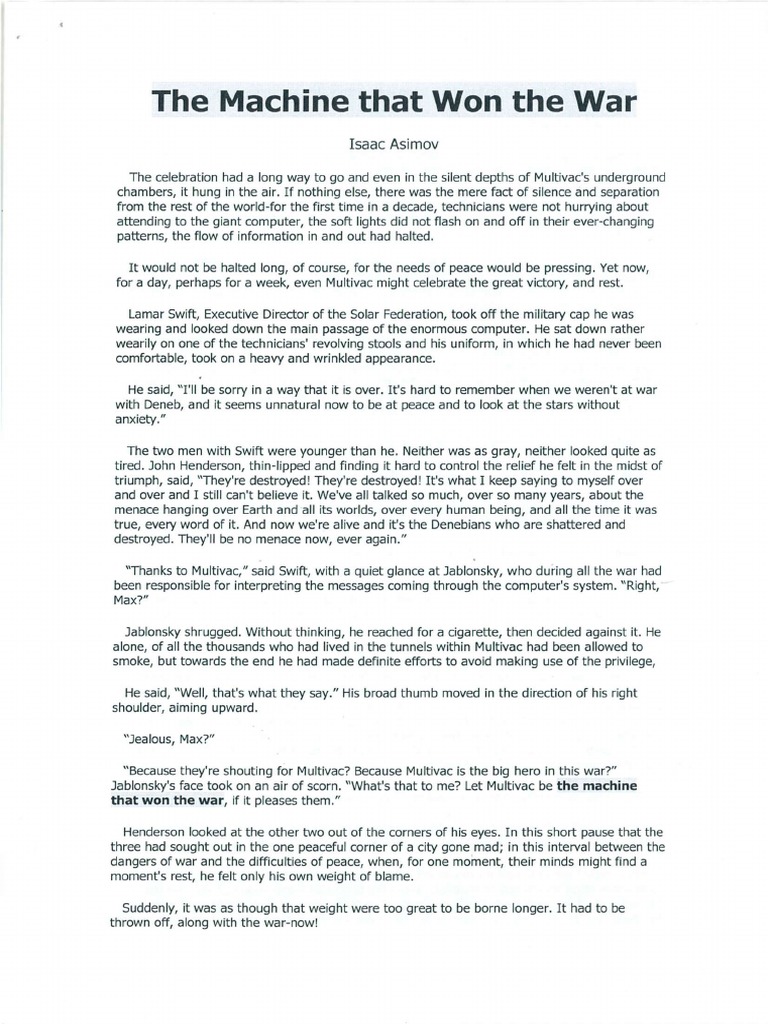 The Machine That Won The War | PDF