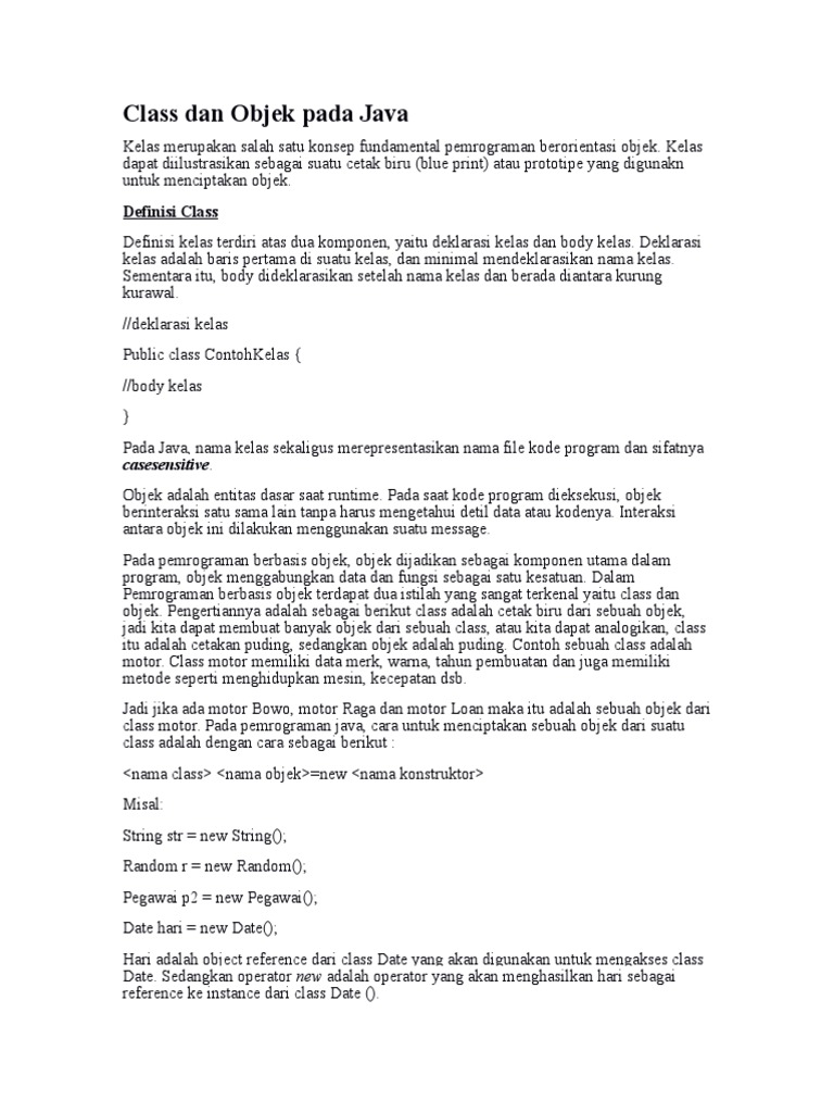 Class Dan Objek Pada Java | PDF | Teknologi & Rekayasa