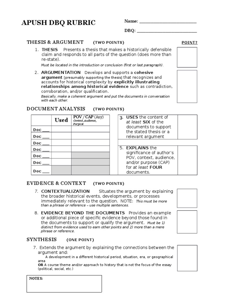 Ap DBQ Rubric | PDF
