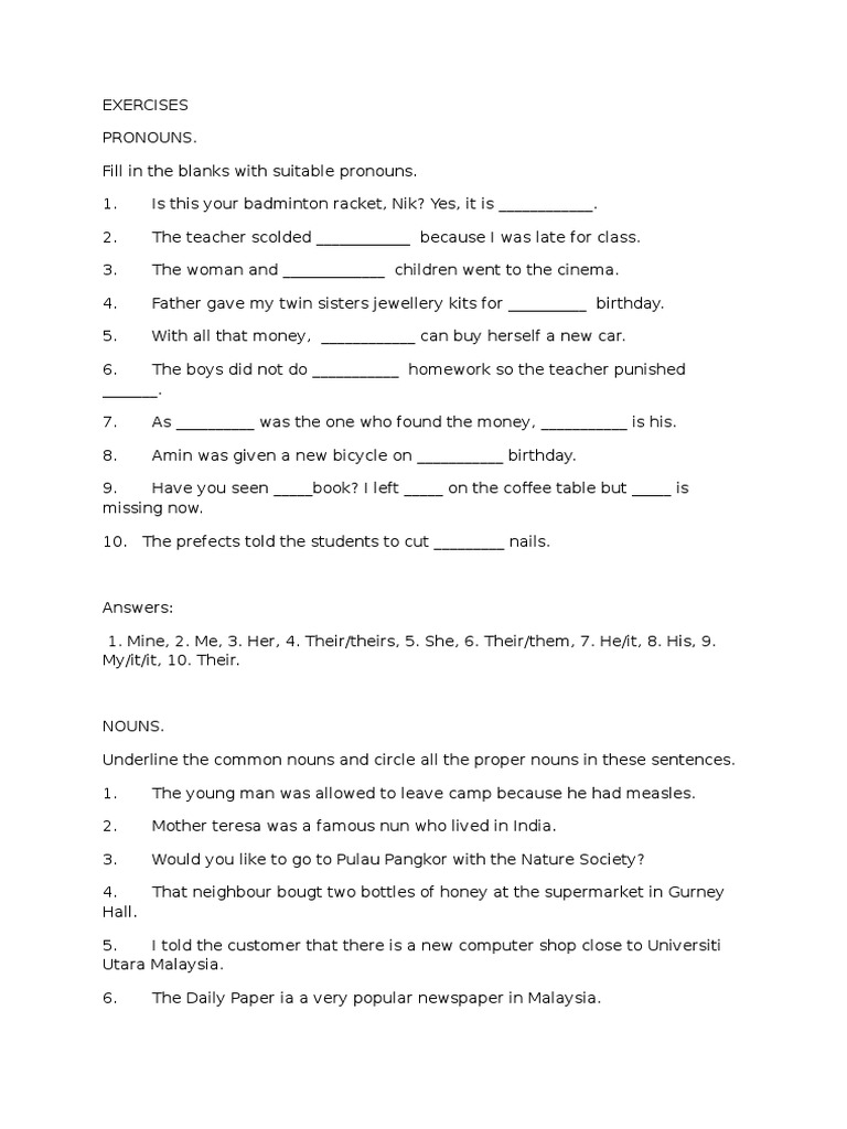 Form 1 English EXERCISES | PDF