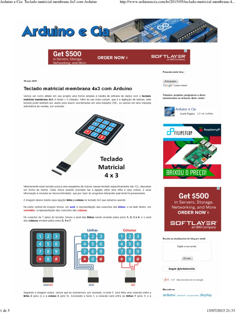 Arduino e Cia - Teclado Matricial Membrana 4x3 Com Arduino | PDF | Arduino | Teclado de computador