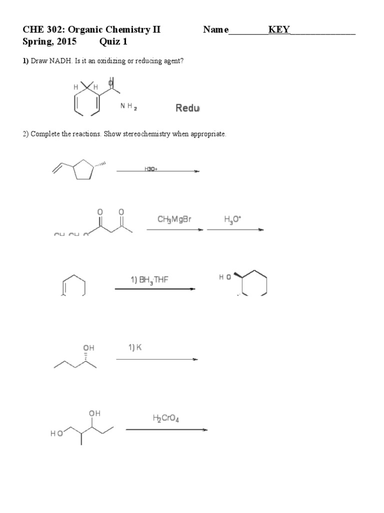 Organic Chemistry II Quiz 1 Guide | PDF