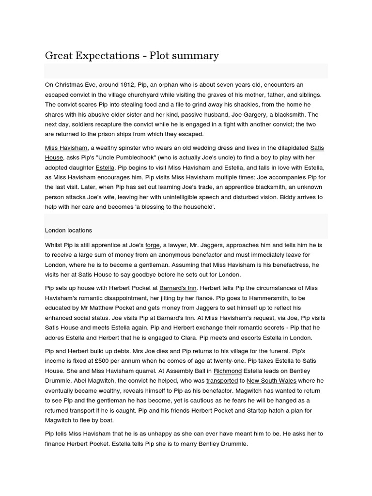 Great Expectations - Plot Summary | PDF | Great Expectations | Estella ...
