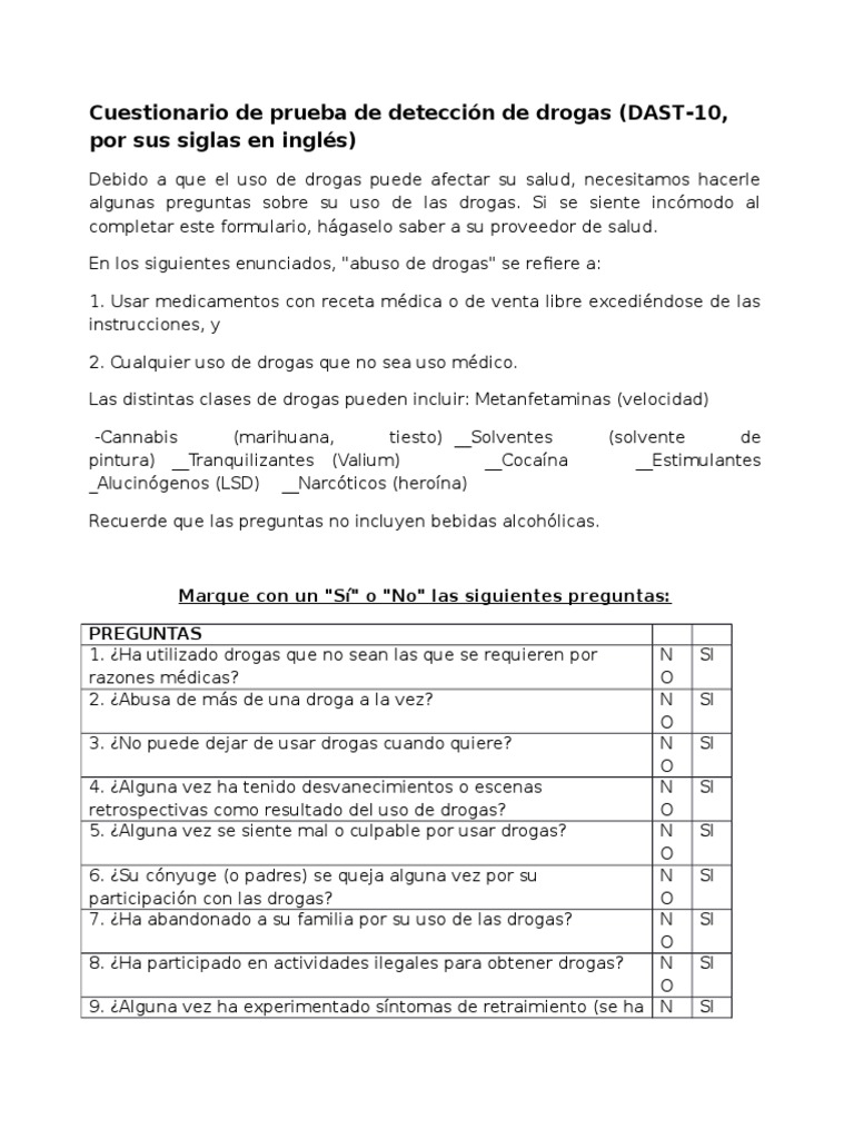 Cuestionario DAST 10