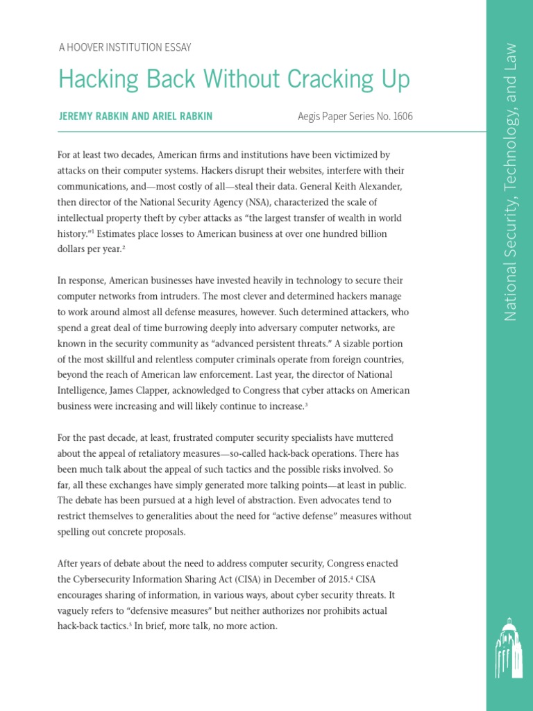Hacking Back Without Cracking Up, by Jeremy Rabkin and Ariel Rabkin ...
