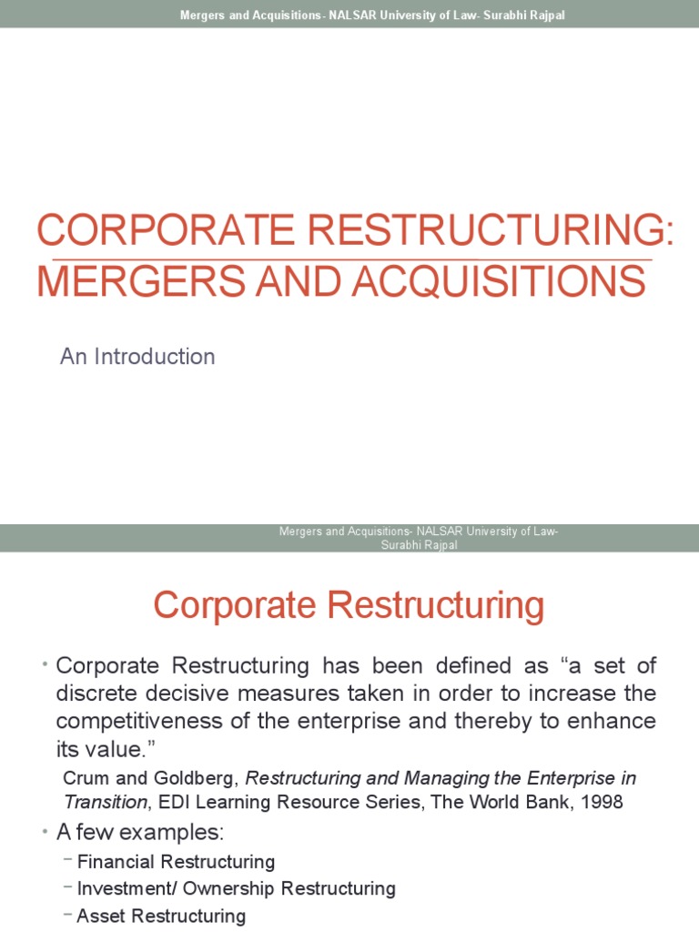 Corporate Restructuring: Mergers and Acquisitions: An Introduction | PDF
