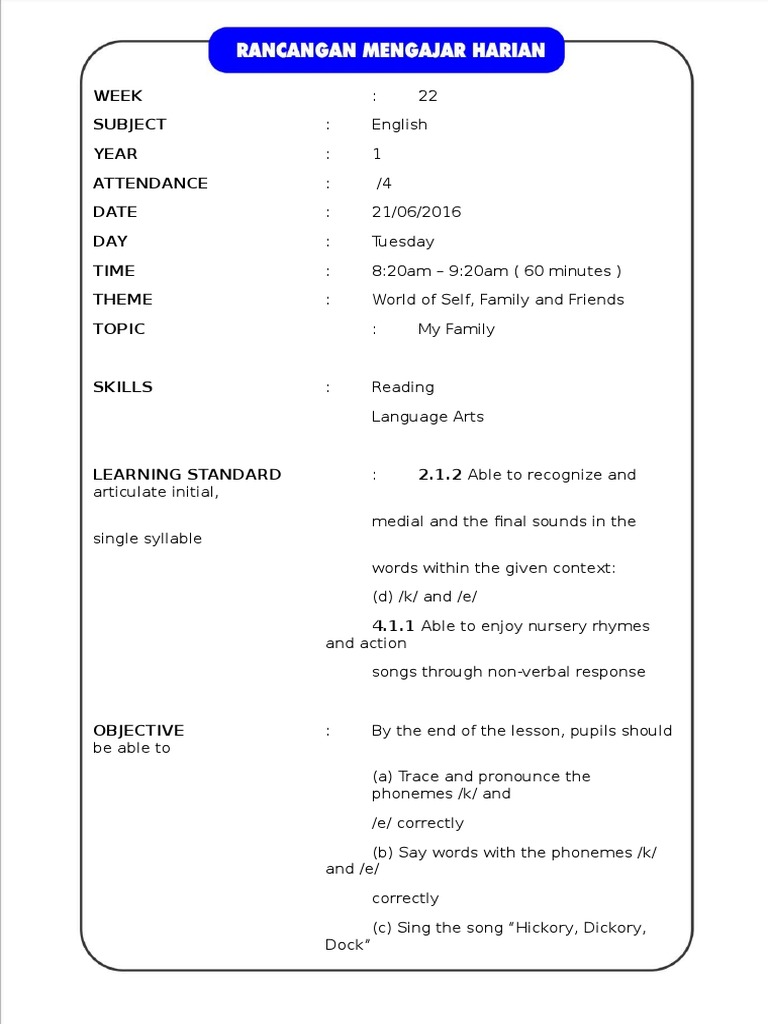 English Lesson Plan: My Family Theme | PDF