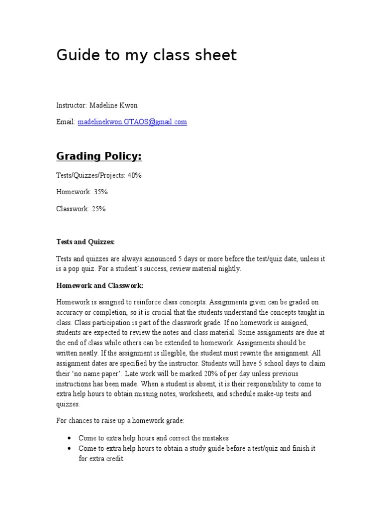Class Sheet Guide for Students | PDF