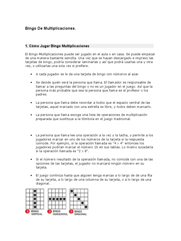 Bingo Multiplicaciones: Guía Completa | PDF | Juegos y actividades ...