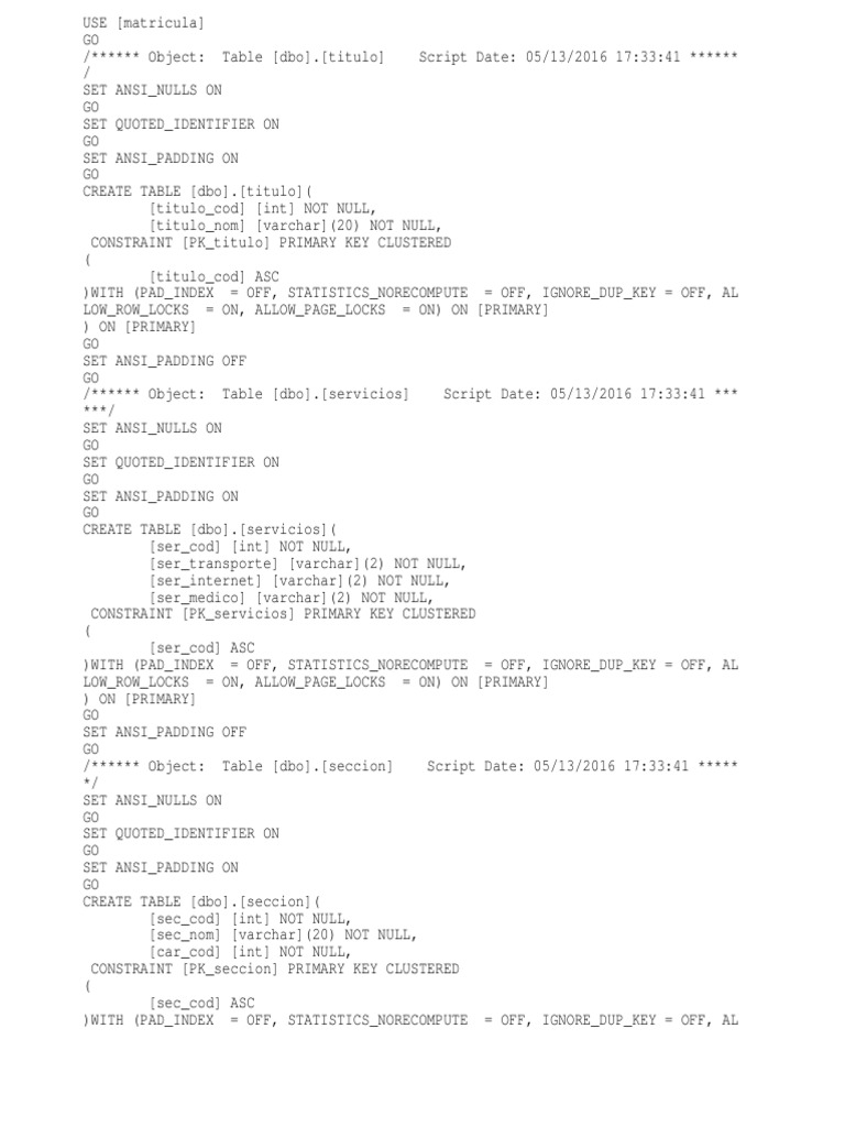 Matricula Script | PDF | Scientific Modeling | Sql