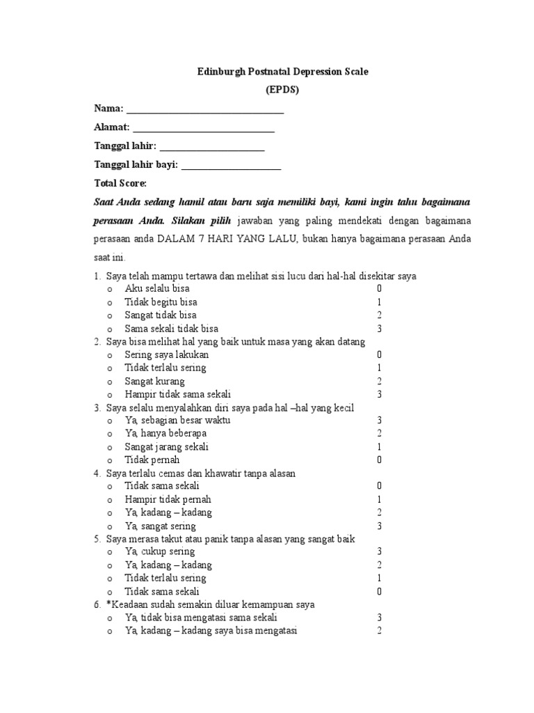 Edinburgh Postnatal Depression Scale | PDF