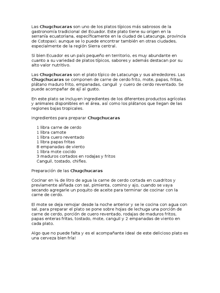 Chugchucaras: Plato Típico de Latacunga | PDF | Cocina, comidas y vino