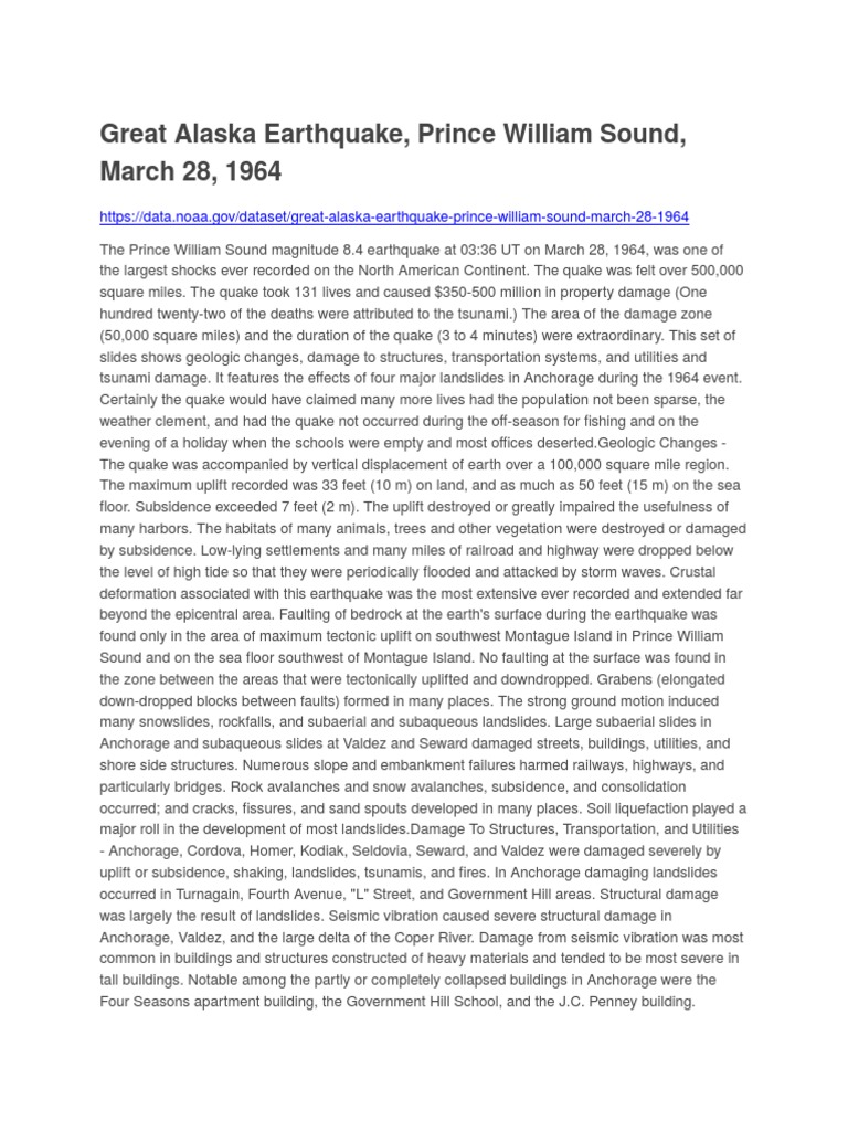 Great Alaska Earthquake | PDF | Tsunami | Earthquakes
