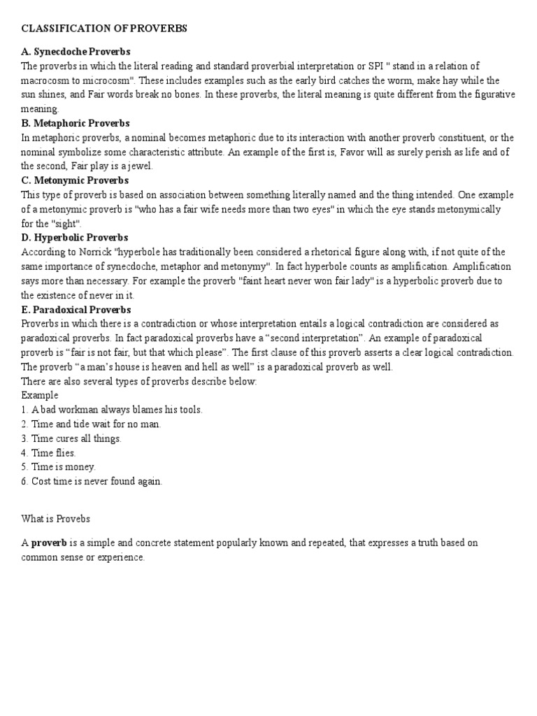 Types and Classification of Proverbs | PDF | Semiotics