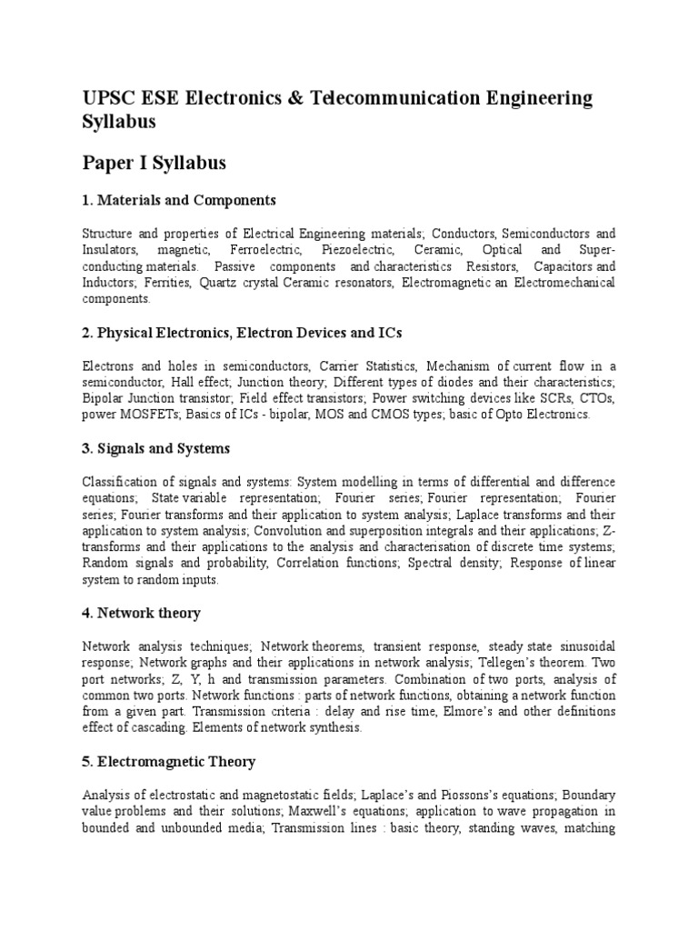 UPSC ESE ECE Syllabus Overview | PDF | Microwave | Electronics