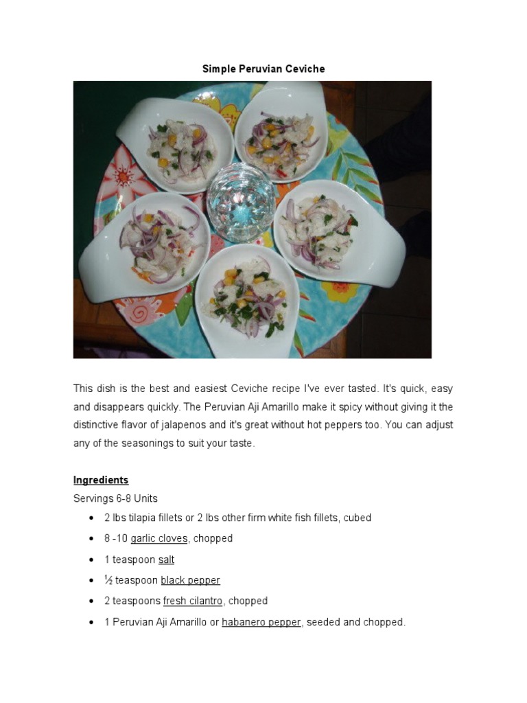 Receta Fácil de Ceviche Peruano | PDF | Alimentos | Comida y bebida
