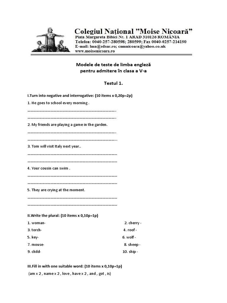 Modele de Test de Limba Engleza PDF | PDF
