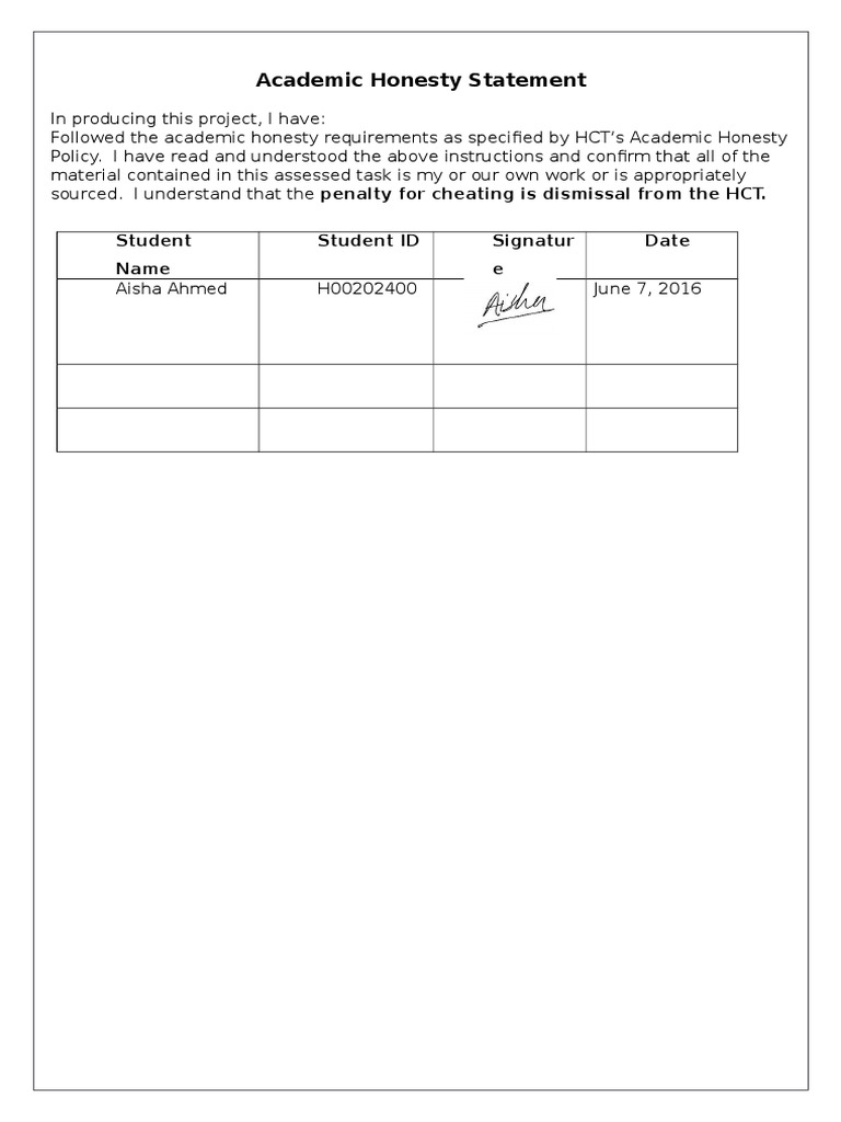 Academic Honesty Confirmation Statement | PDF | Wellness