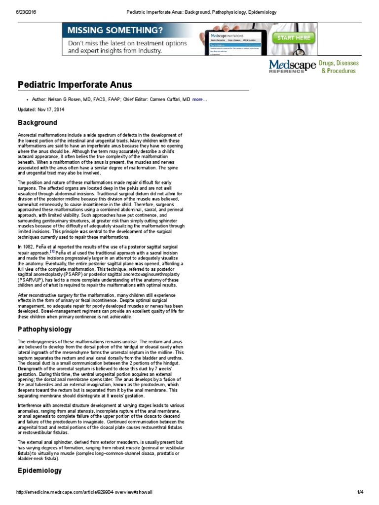 Pediatric Imperforate Anus - Background, Pathophysiology, Epidemiology ...
