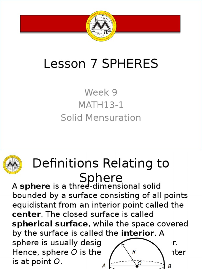 Lesson 7 MATH13-1 | PDF | Sphere | Volume