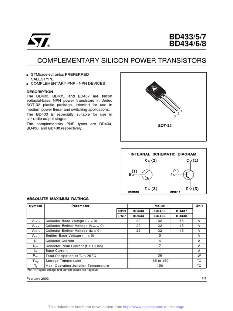 BD438 | PDF | Bipolar Junction Transistor | Semiconductor Devices