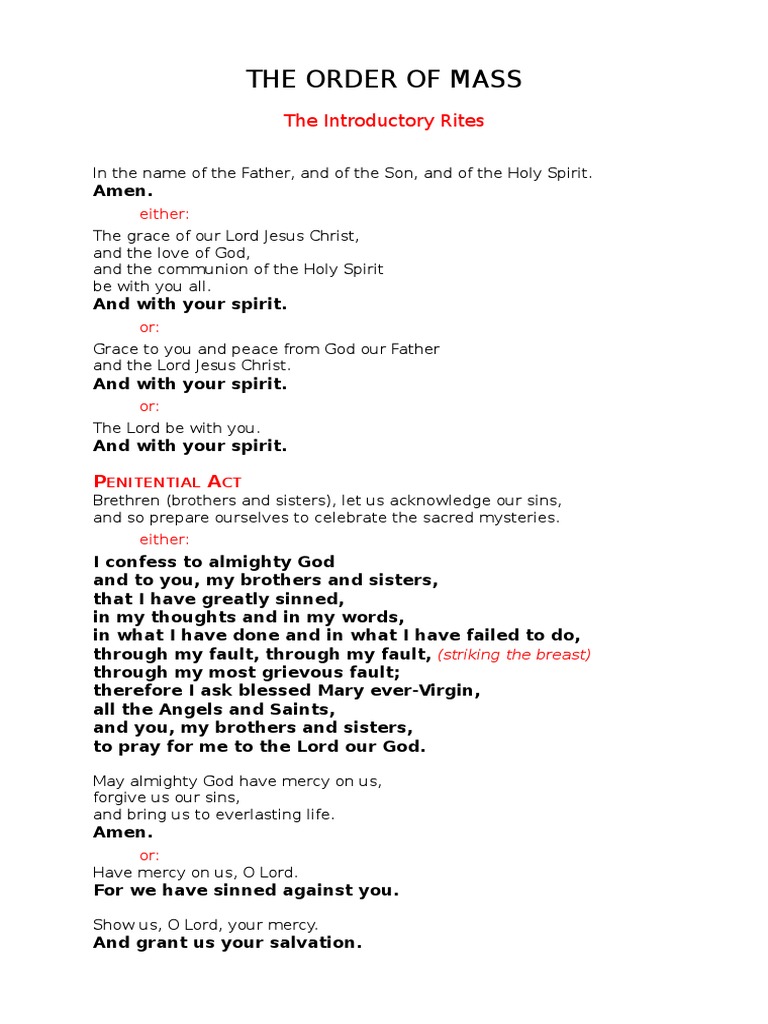 The Order of Mass | PDF | God The Father | Mass (Liturgy)