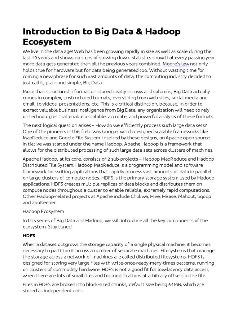 Big Data Introduction & Ecosystems | PDF | Apache Hadoop | Map Reduce