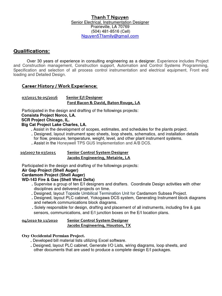 Senior Electrical Instrumentation Designer in Houston TX Resume Thanh ...