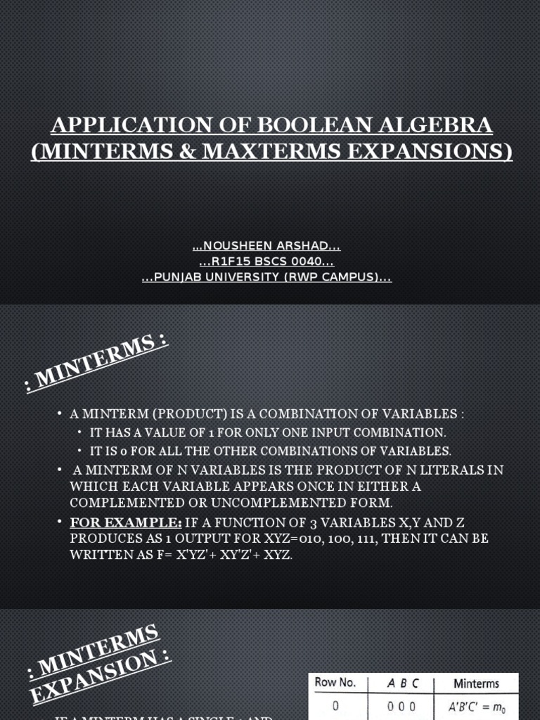 Application of Boolean Algebra (Minterms & Maxterms) | PDF