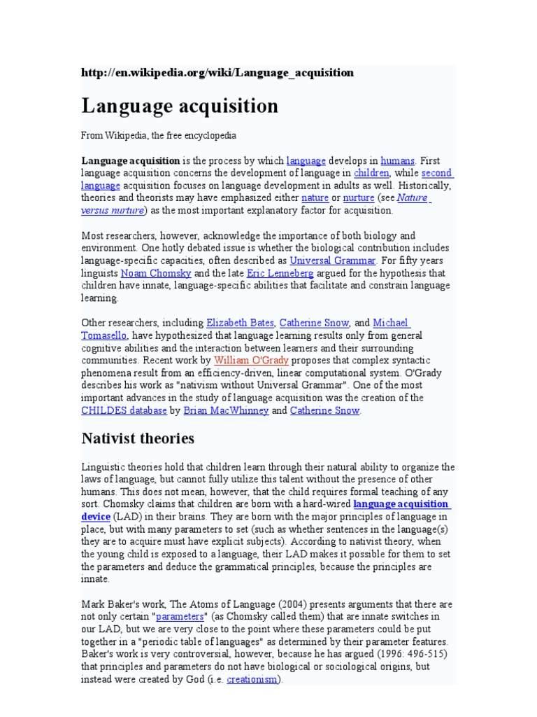Language Acquisition: Nativist Theories | PDF | Language Acquisition ...