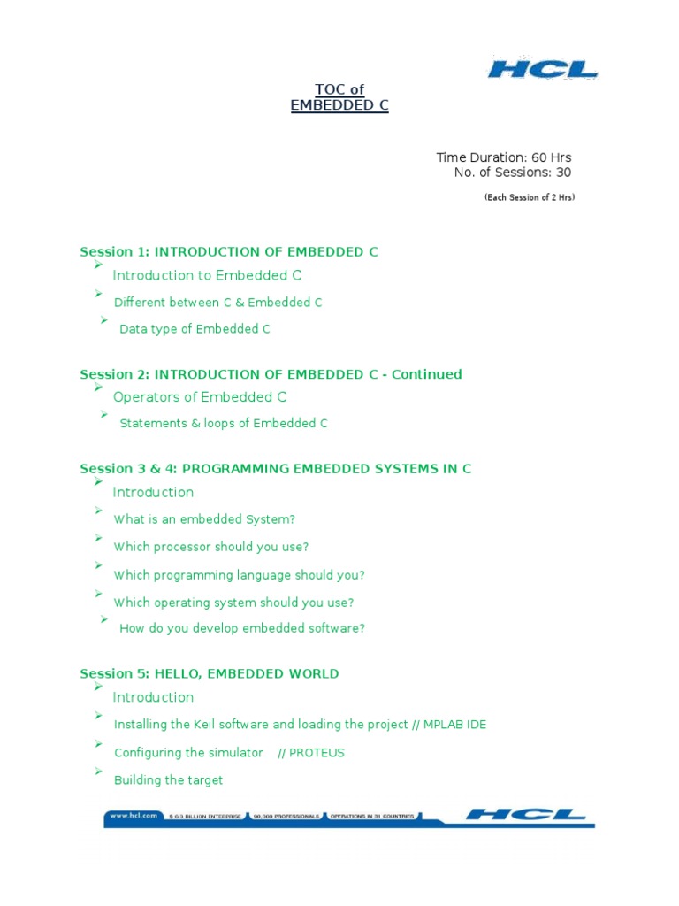 Hclsyllabus C Programming Language Embedded System 