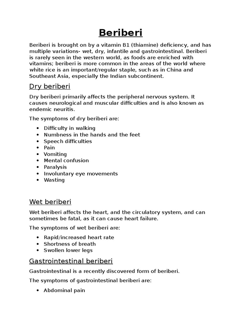 Beriberi: An Ailment of Africa | PDF | Rtt | Diseases And Disorders