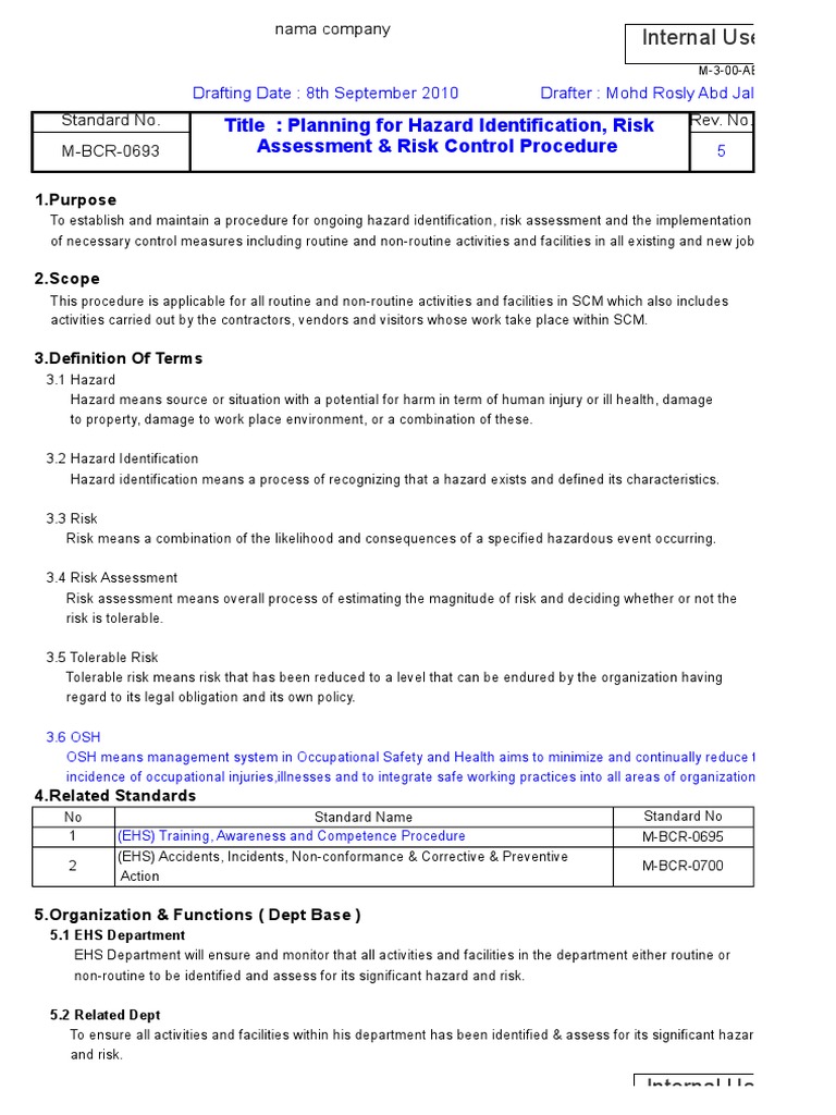 Sample Form-HIRARC 10.11.2010 | Risk | Risk Assessment