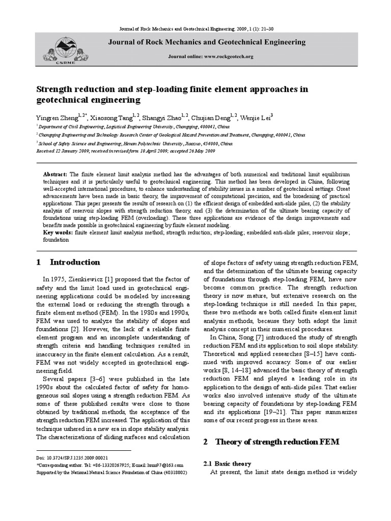 Strength Reduction and Step Loading Finite Element Approaches in Geotechnical Engineering | PDF ...