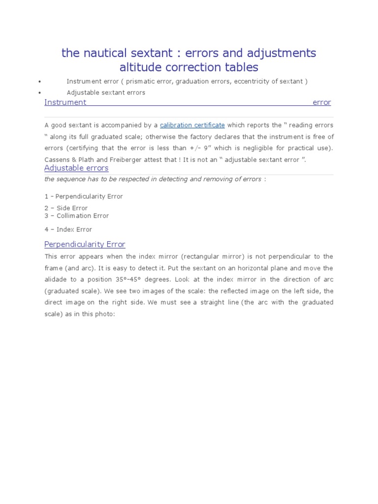 Sextant Error and Correction | PDF | Altitude | Refraction